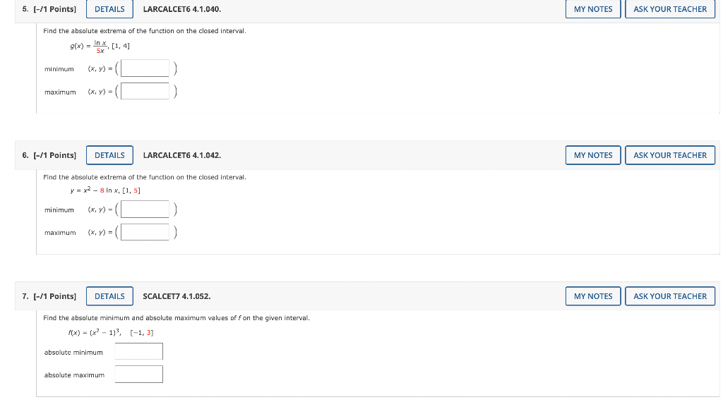 Solved Find the absolute extrema of the function on the | Chegg.com