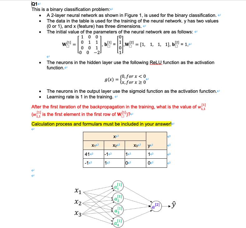 Solved Q1 This is a binary classification problem:- • A | Chegg.com