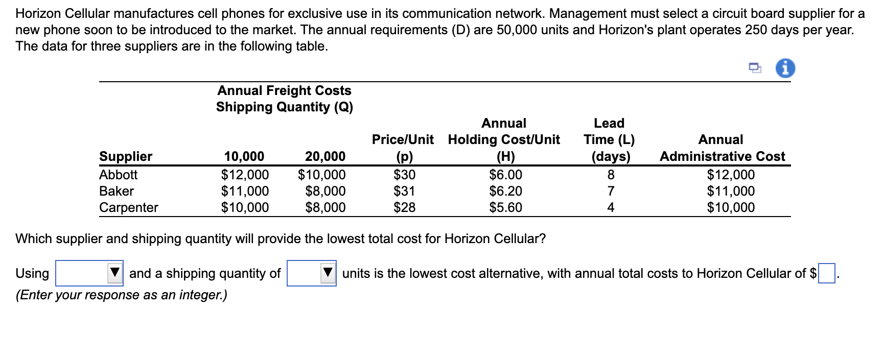 Solved Horizon Cellular manufactures cell phones for | Chegg.com