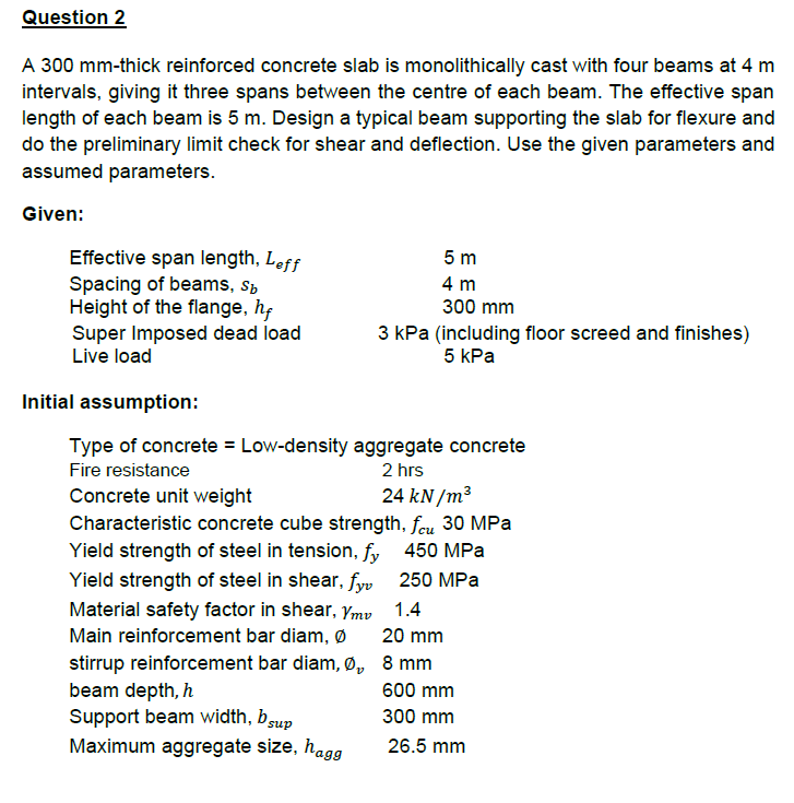 Solved A 300 mm-thick reinforced concrete slab is | Chegg.com