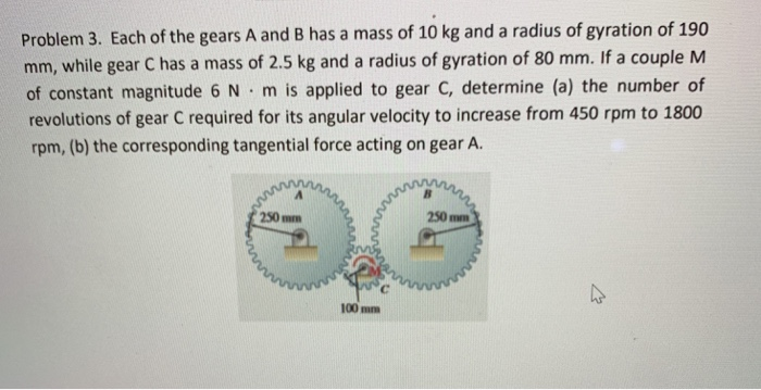Solved Problem 3. Each of the gears A and B has a mass of 10 | Chegg.com