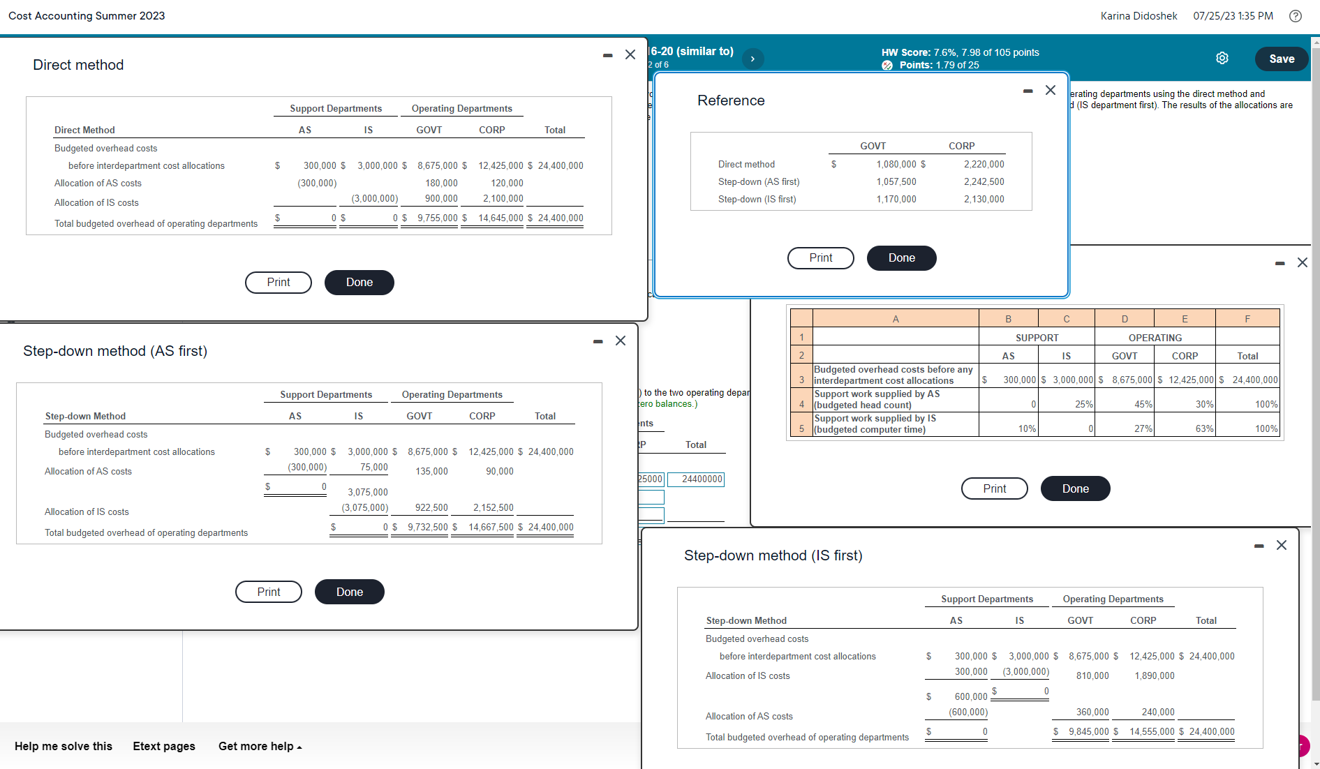 Solved Cost Accounting Summer 2023 Karina Didoshek 07/25/23 | Chegg.com