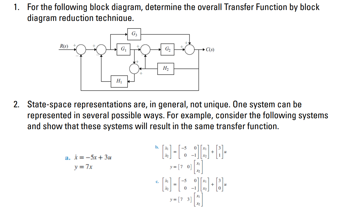 Solved 1. For the following block diagram, determine the | Chegg.com