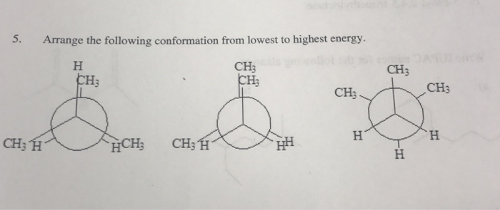 Solved 5. Arrange the following conformation from lowest to | Chegg.com