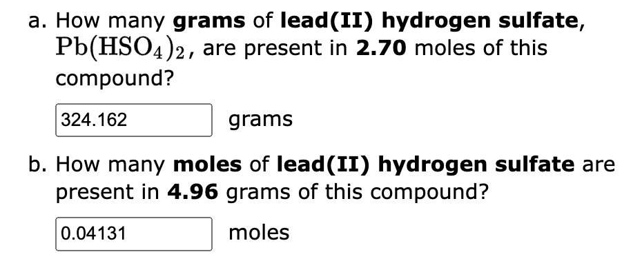 Solved a. How many grams of lead(II) hydrogen sulfate, | Chegg.com