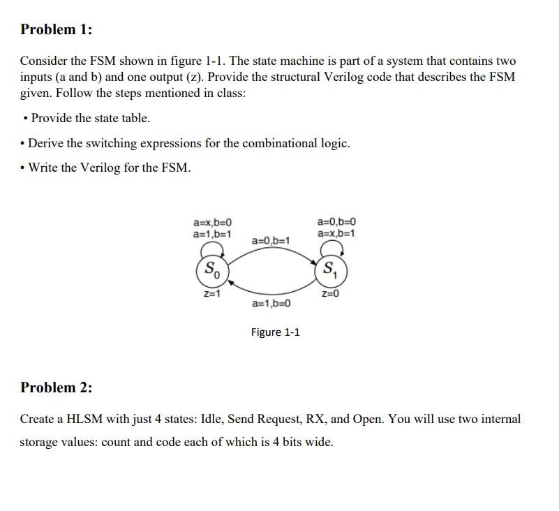 Solved Consider the FSM shown in figure 1-1. The state | Chegg.com