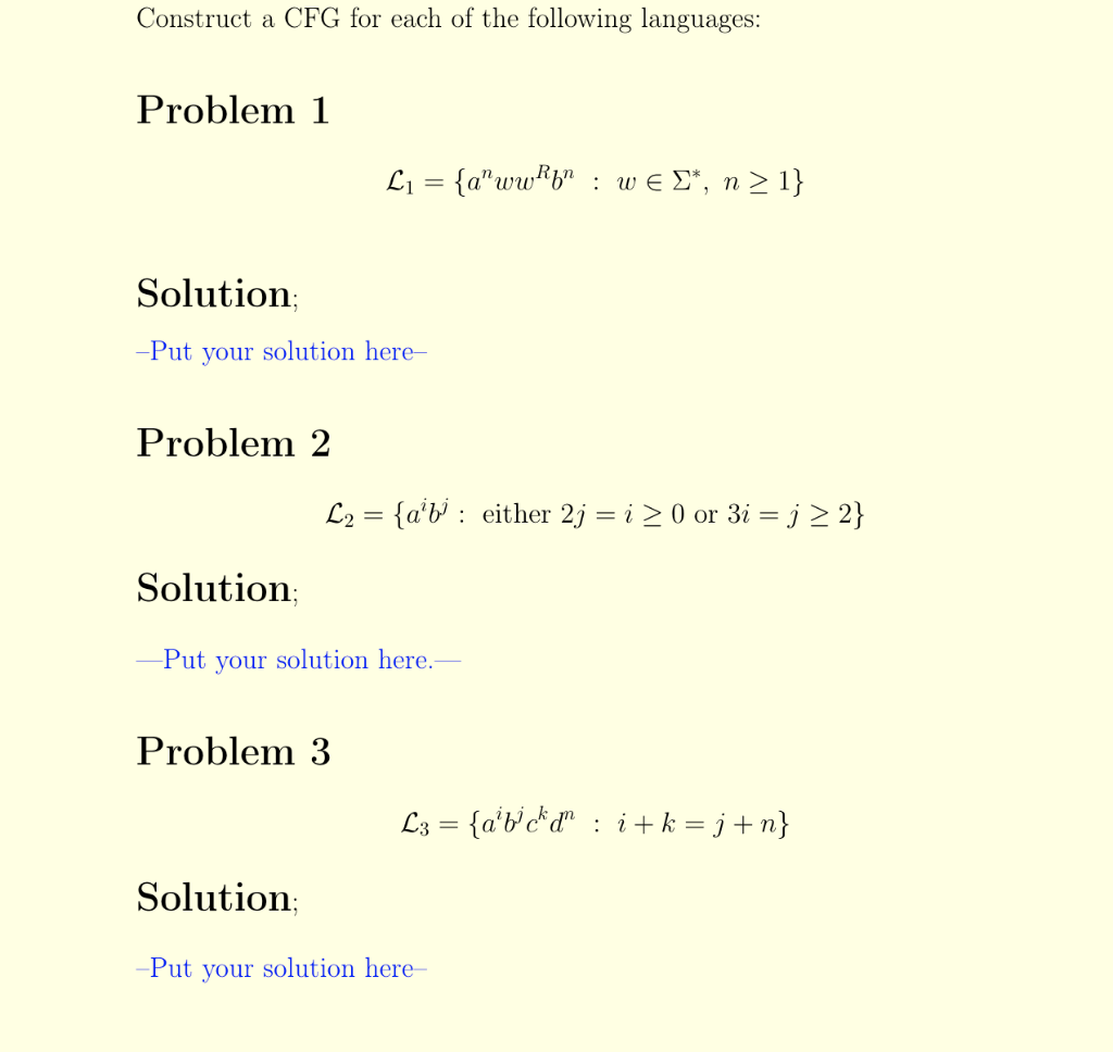 Solved Construct a CFG for each of the following languages: | Chegg.com