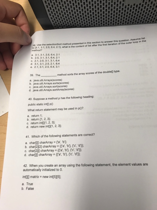 Solved Assume List The 38 Use The Selectionsort Method