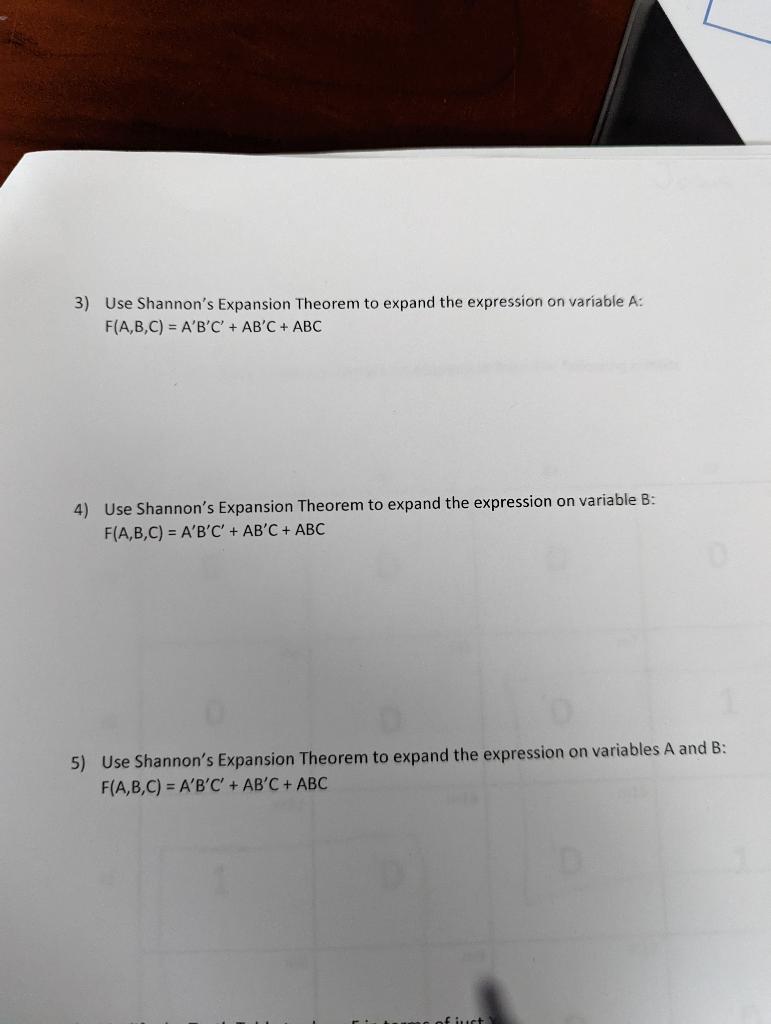 Solved Using Shannon's Expansion Theorem Solve the Follwing | Chegg.com