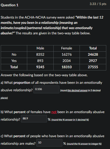 Solved Question 1Students in the ACHA-NCHA survey were asked | Chegg.com