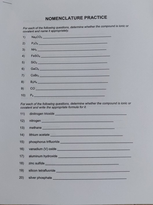 Solved NOMENCLATURE PRACTICE For each of the following | Chegg.com