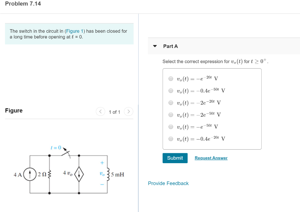 Solved Problem 7.14 The switch in the circuit in (Figure 1) | Chegg.com
