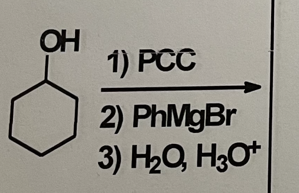 Solved OH 1) PCC 2) PhMgBr 3) HQ, H3O+ | Chegg.com