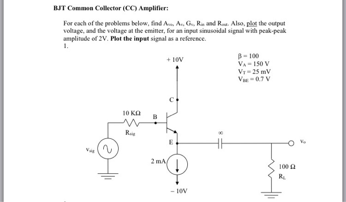 Solved BJT Common Collector (CC) Amplifier: For each of the | Chegg.com