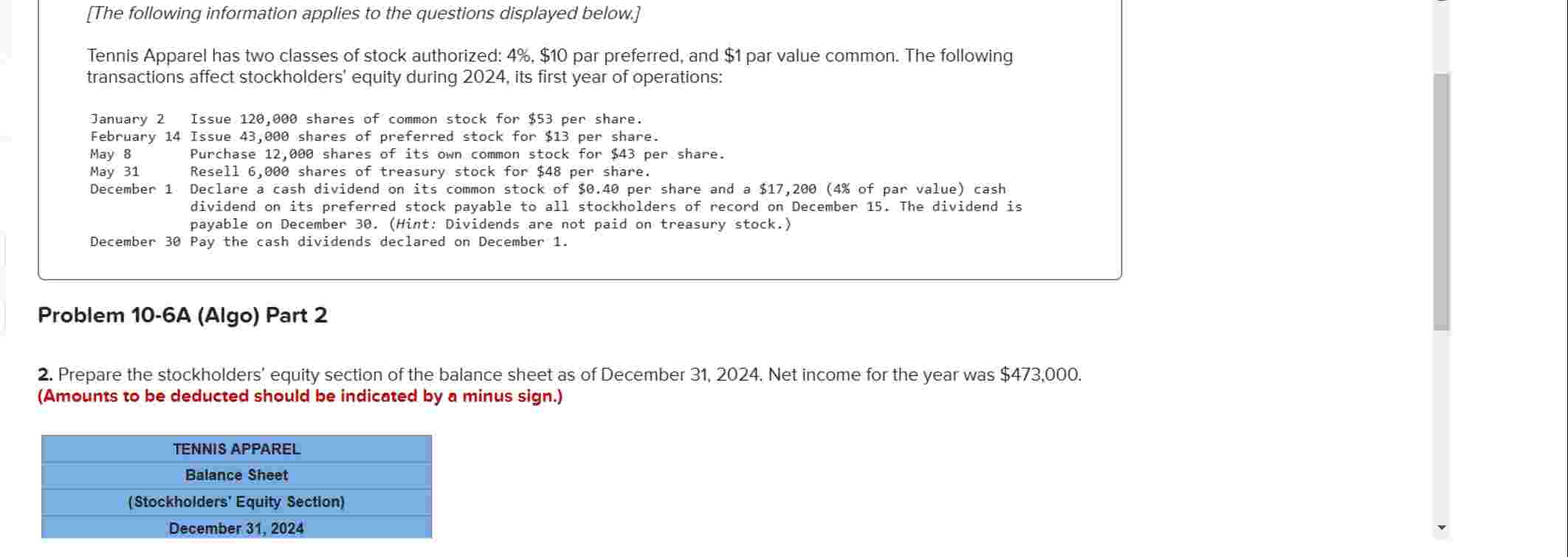 Solved Problem 10-6A (Algo) ﻿Part 22. ﻿Prepare the | Chegg.com