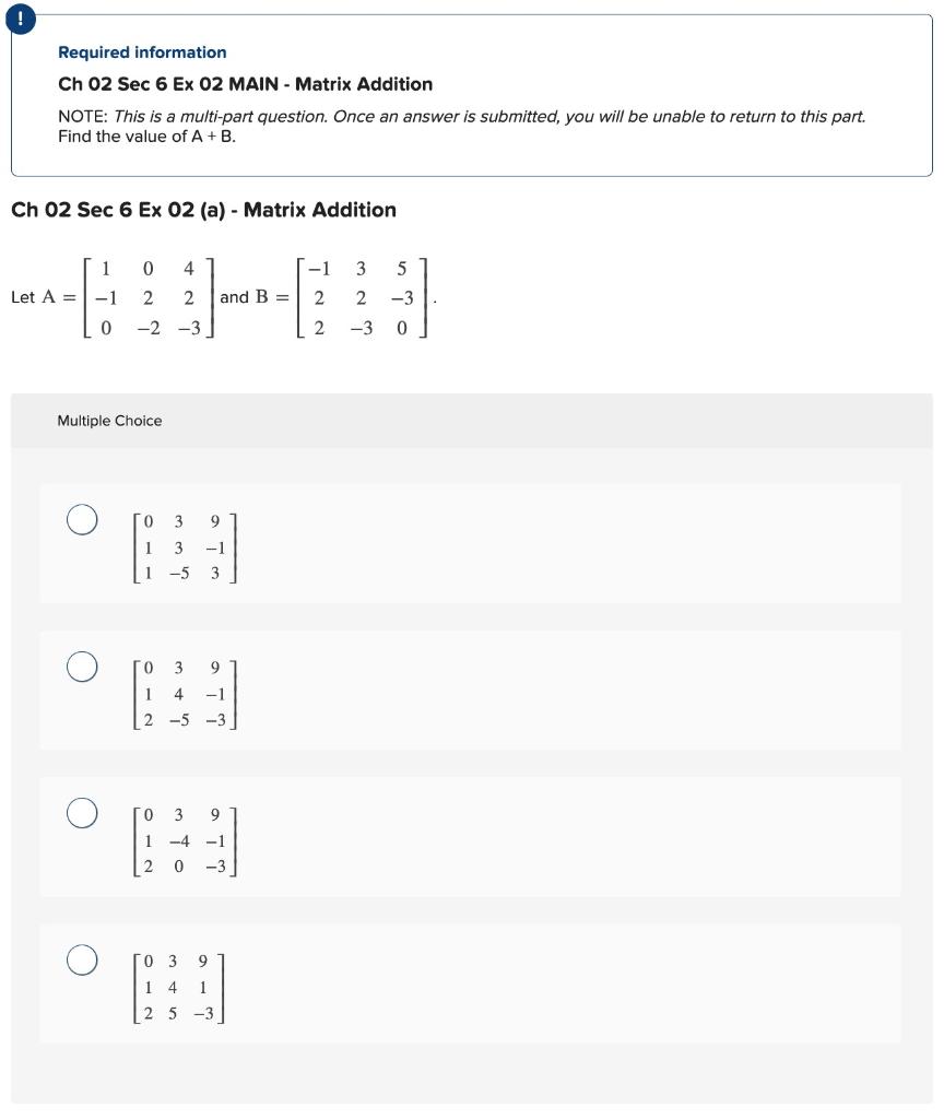 Solved Required information Ch 02 Sec 6 Ex 02 MAIN - Matrix | Chegg.com