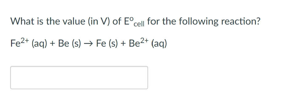 Solved What is the value (in V) of Eocell for the following | Chegg.com