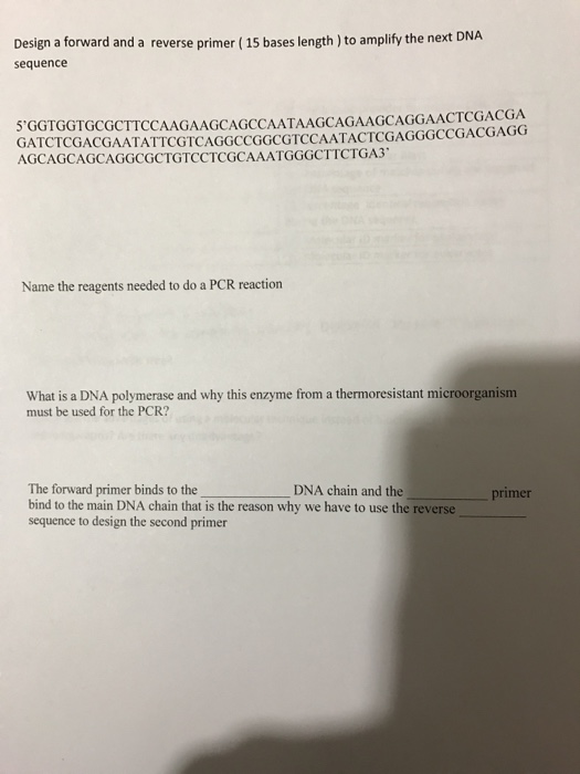 Solved Design a forward and a reverse primer ( 15 bases | Chegg.com