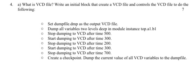 Solved 4. a) What is VCD file? Write an initial block that | Chegg.com