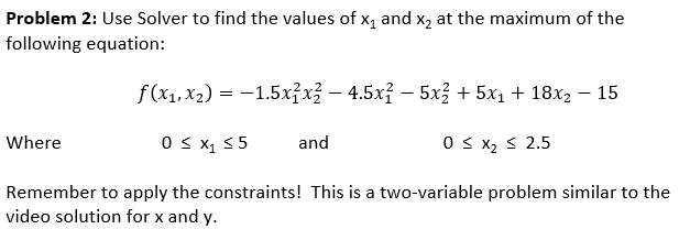 Solved Problem 2: Use Solver to find the values of x1 and x2 | Chegg.com
