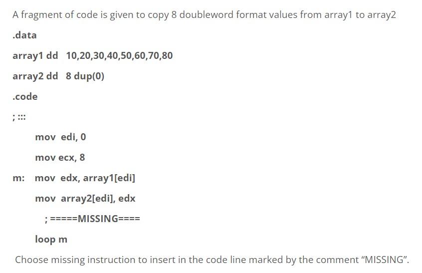 Solved A fragment of code is given to copy 8 doubleword | Chegg.com