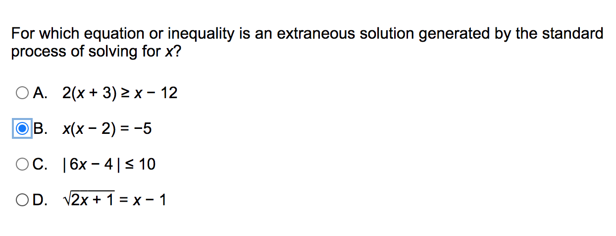 Solved For which equation or inequality is an extraneous | Chegg.com
