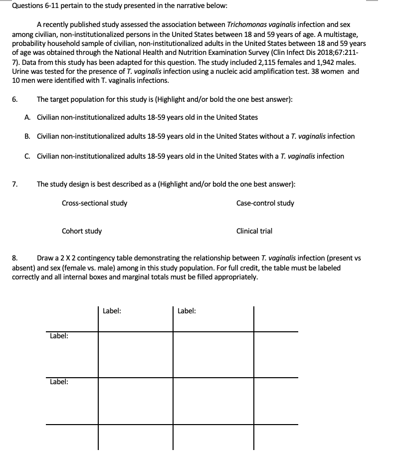 Solved Questions 6-11 pertain to the study presented in the | Chegg.com