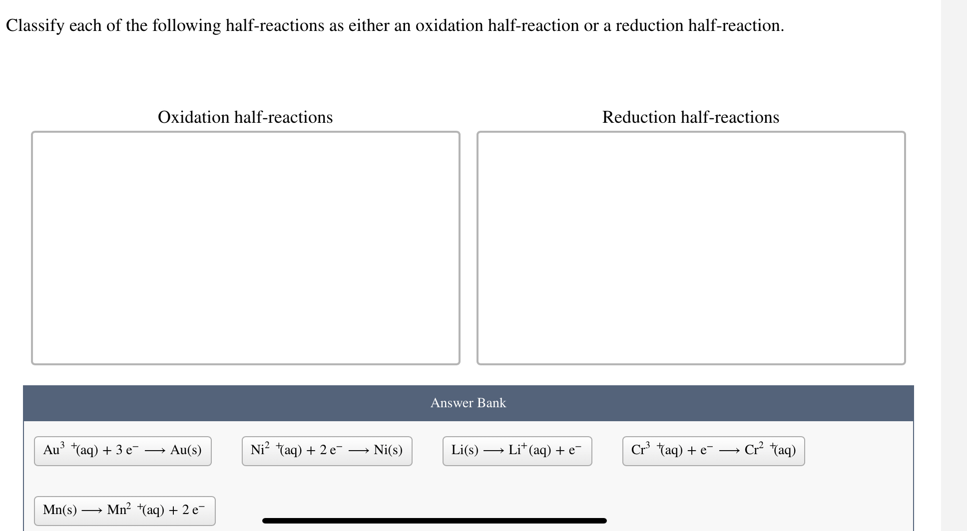 Solved Classify each of the following half-reactions as | Chegg.com
