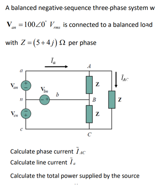 Solved A balanced negative-sequence three-phase system w V = | Chegg.com