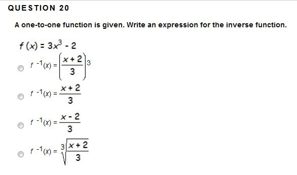 Solved QUESTION 20 A one-to-one function is given. Write an | Chegg.com