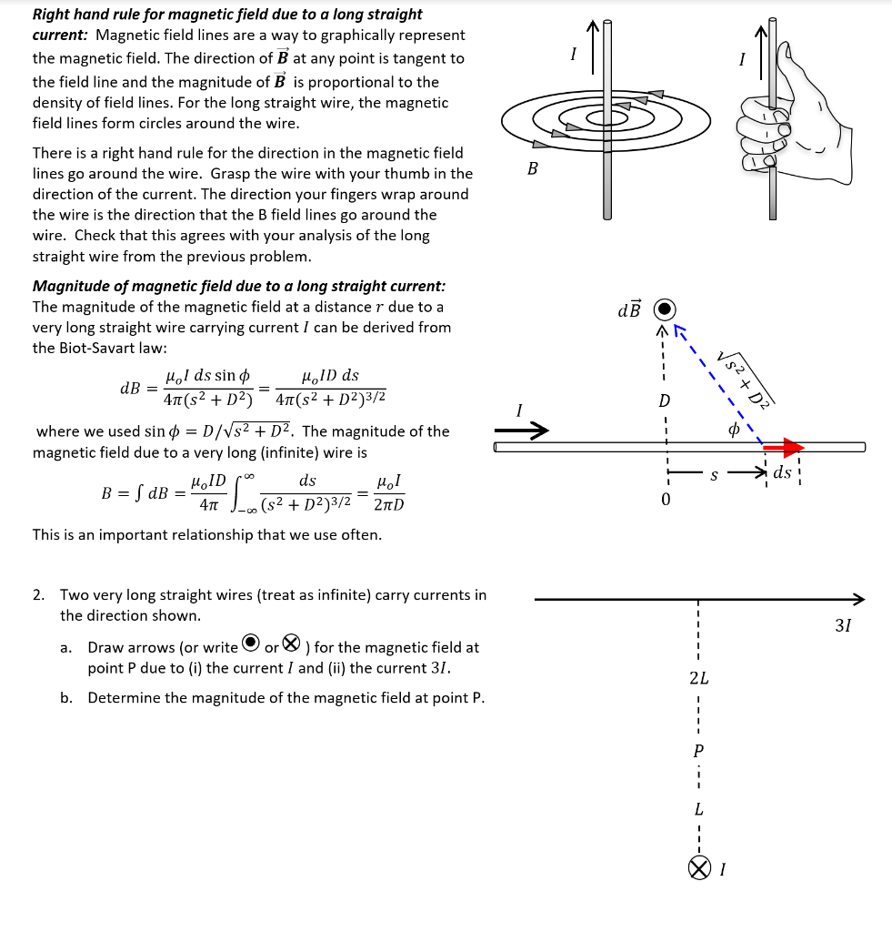 Solved 1 B Right hand rule for magnetic field due to a long | Chegg.com