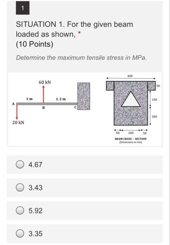 Solved 1 SITUATION 1. For the given beam loaded as shown, * | Chegg.com