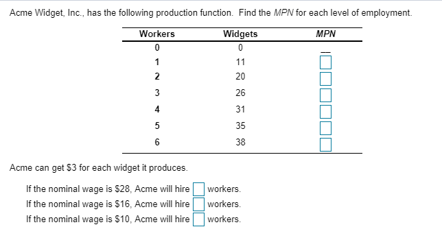 Solved Acme Widget, Inc., has the following production | Chegg.com