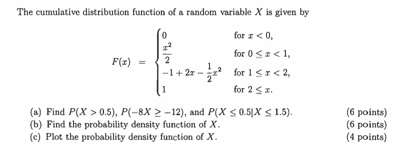 Solved The cumulative distribution function of a random | Chegg.com