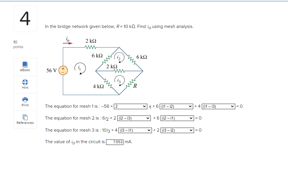 Solved In the bridge network given below, R=10kΩ. Find iO | Chegg.com