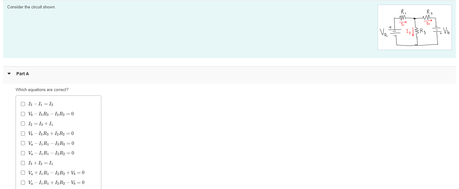Solved Consider the circuit shown. Part A Which equations | Chegg.com