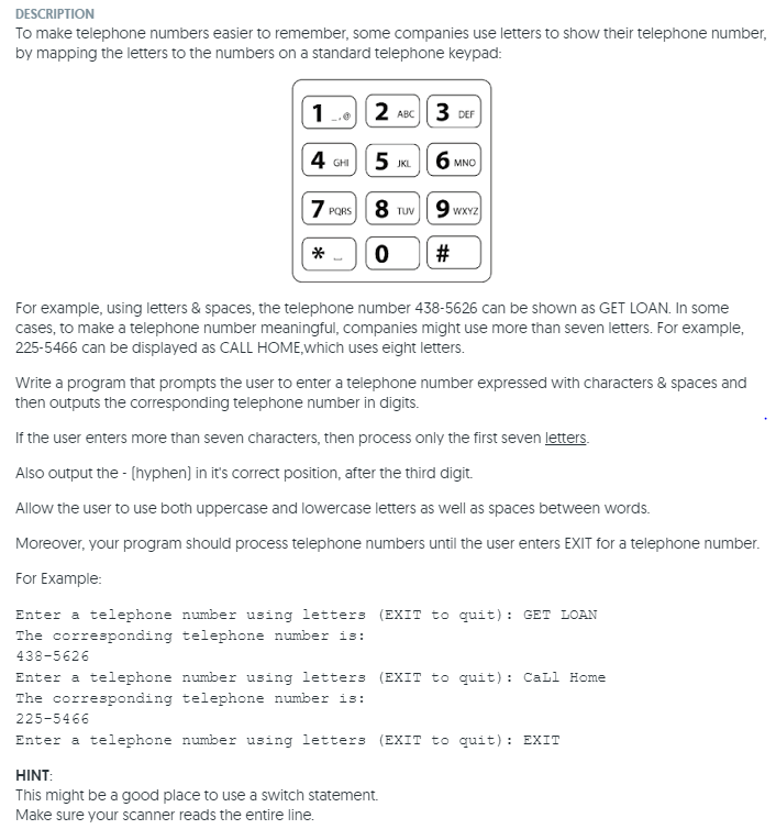 Solved DESCRIPTION To make telephone numbers easier to | Chegg.com