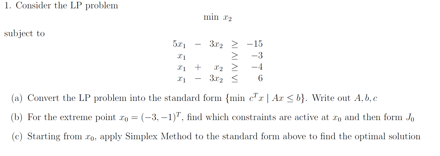 Solved 1. Consider the LP problem minx2 subject to | Chegg.com