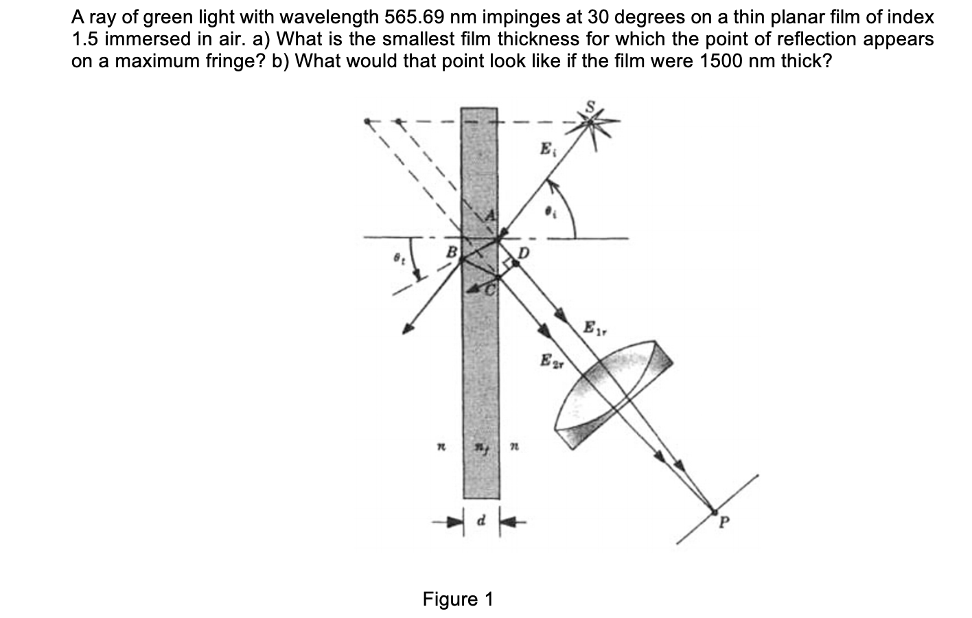 Solved A ray of green light with wavelength 565.69 nm | Chegg.com
