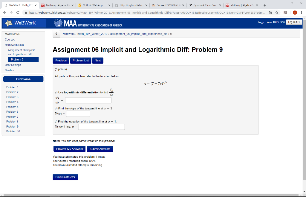 Solved D WeBW0K: Math 19. Mathway Algebra P 의0utlook Web App | Chegg.com