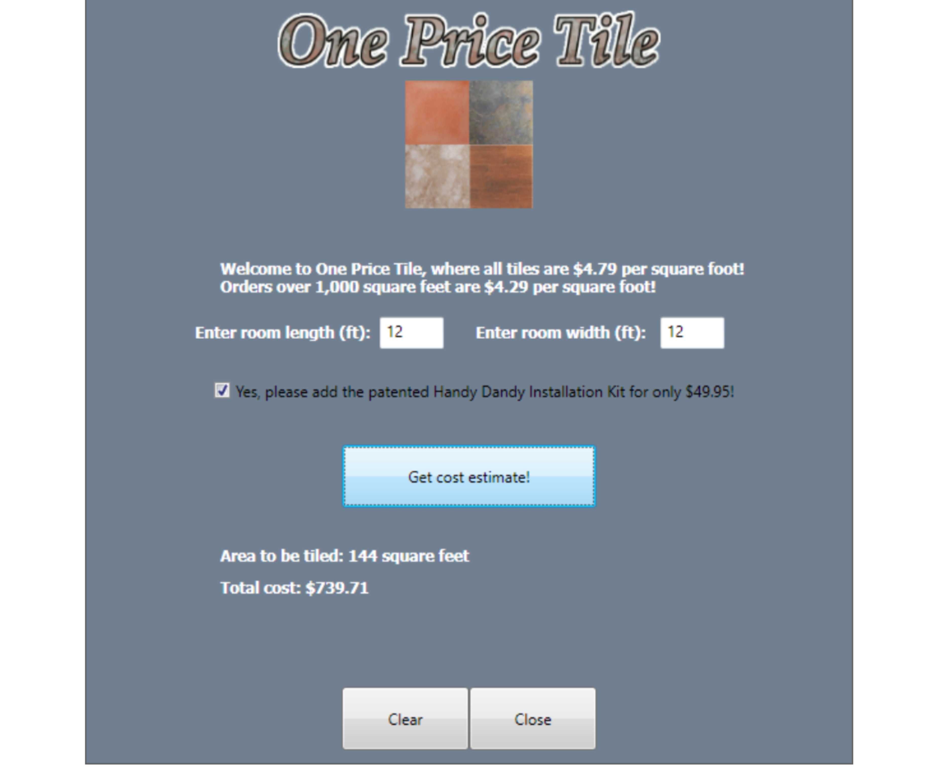 Solved Your Task:Reproduce the One Price Tile application as | Chegg.com