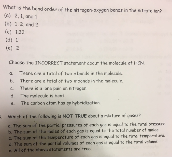 Solved s the bond order of the nitrogen-oxygen bonds in the | Chegg.com