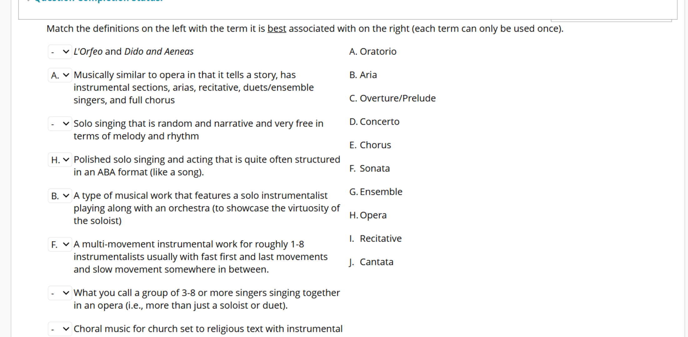 Solved Match the definitions on the left with the term it is | Chegg.com