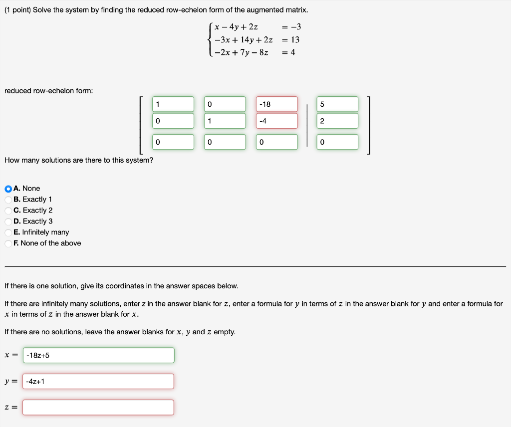 Solved (1 point) Solve the system by finding the reduced | Chegg.com