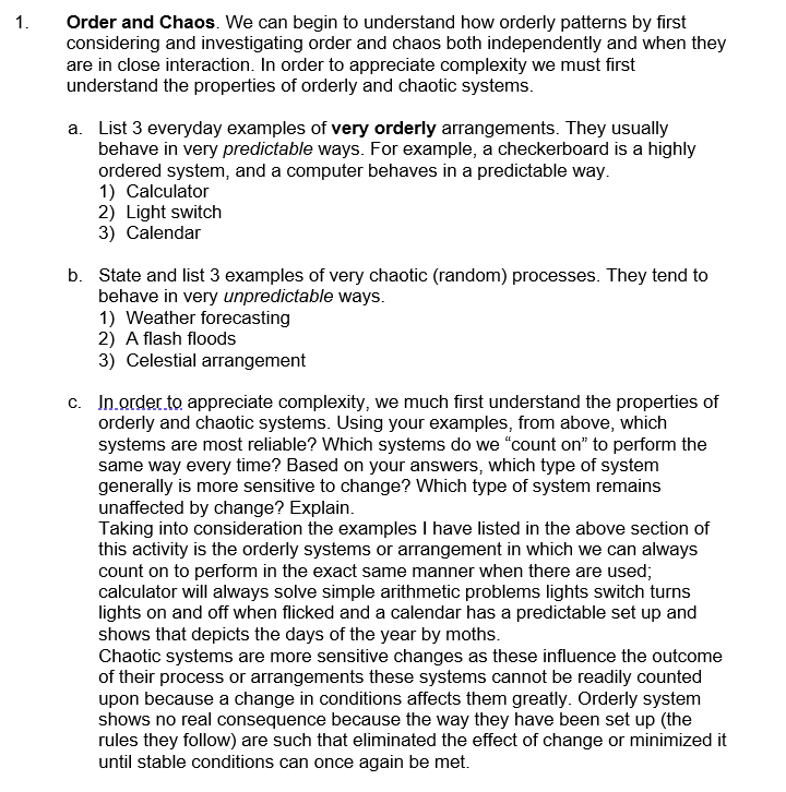 1. Order and Chaos. We can begin to understand how | Chegg.com