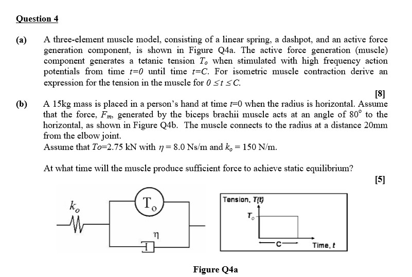Question 4 A three-element muscle model, consisting | Chegg.com