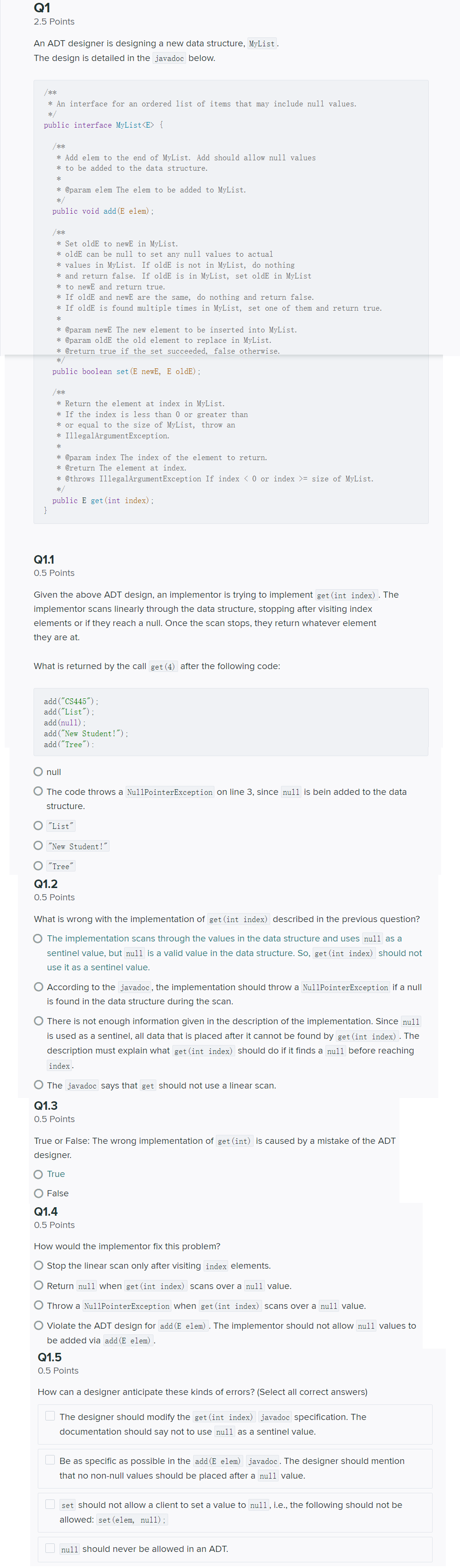 Solved 2.5 Points An ADT designer is designing a new data | Chegg.com