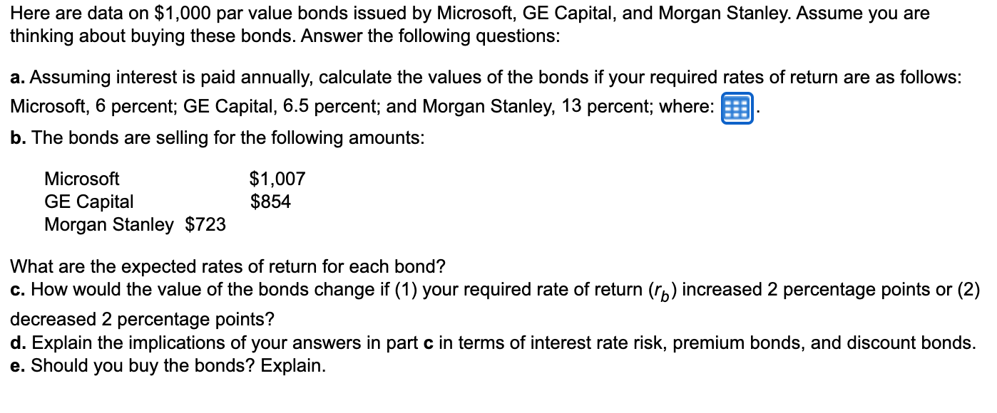 Solved What are the expected rates of return for each bond? | Chegg.com