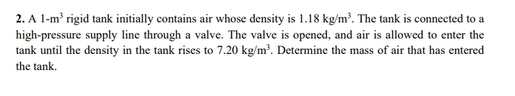 Solved 2. A 1−m3 rigid tank initially contains air whose | Chegg.com