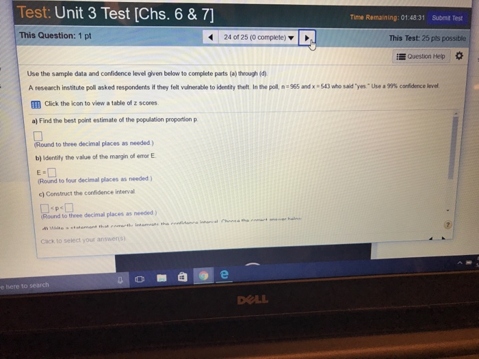 Solved e here to search Test: Unit 3 Test [Chs. 6 & 7] Time | Chegg.com